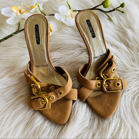 Pompili | Shoes | Pompili Vera Pelle Brown Tan Leather Upper Sandals ...